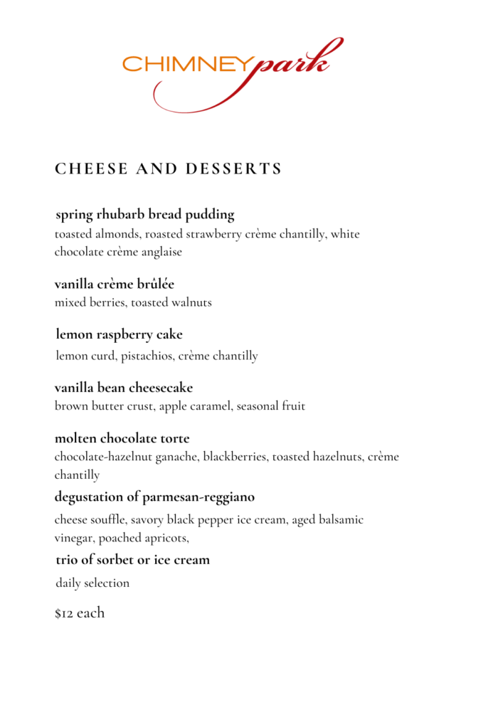 Chimney Park | Dessert Menu