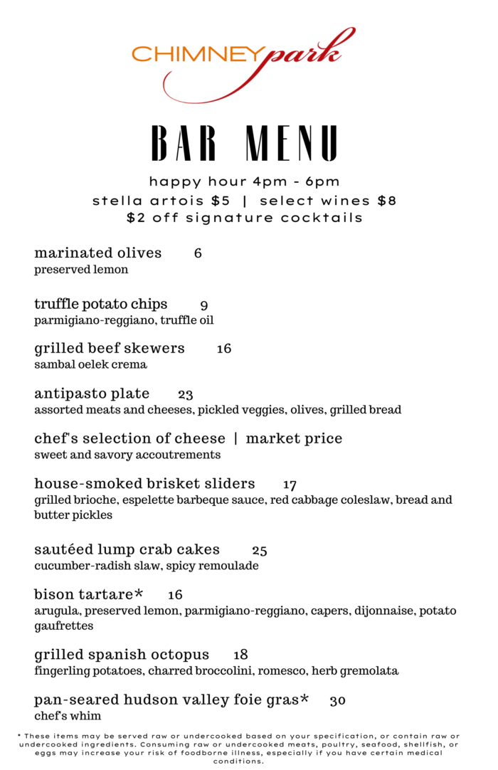 Chimney Park | Bar Menu