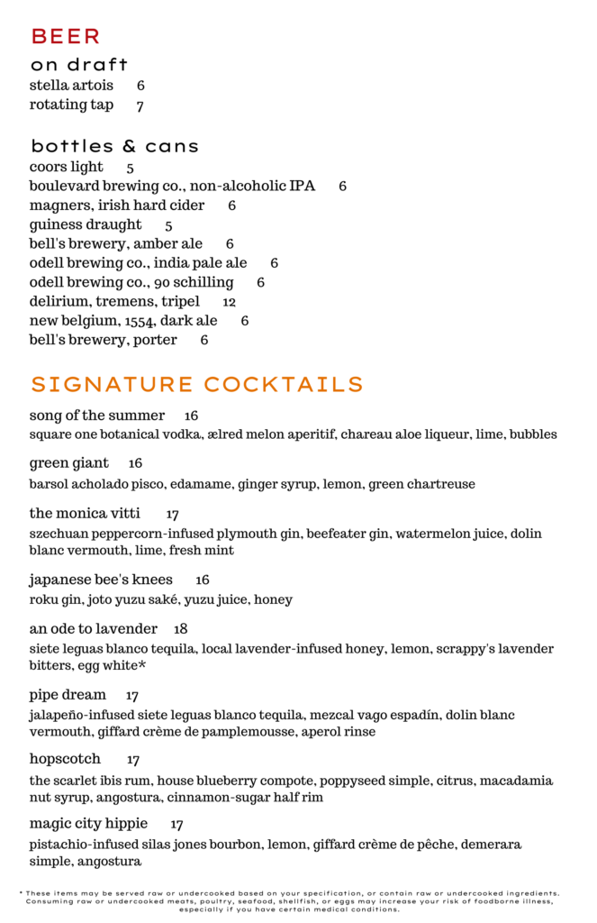 Chimney Park | Bar Menu